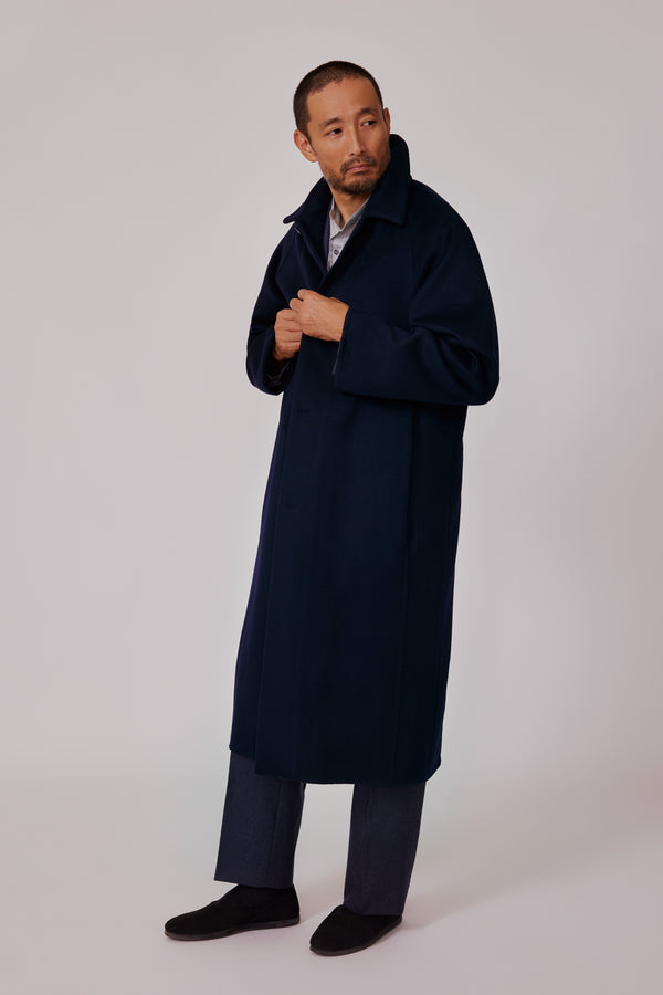 Split Seam Raglan Coat (Navy Brushed Cashmere) - Stoffa