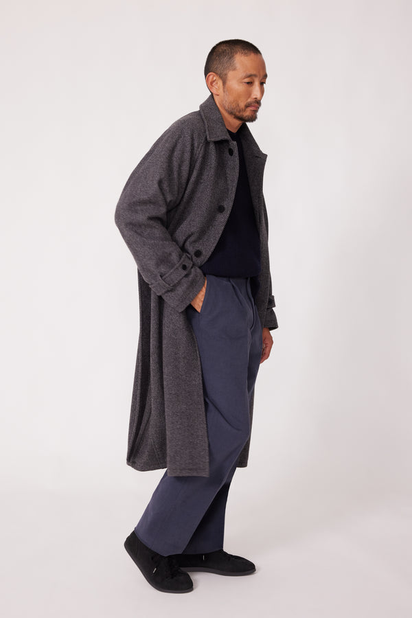 Raglan Coat (Grey Wool Herringbone) - Stoffa