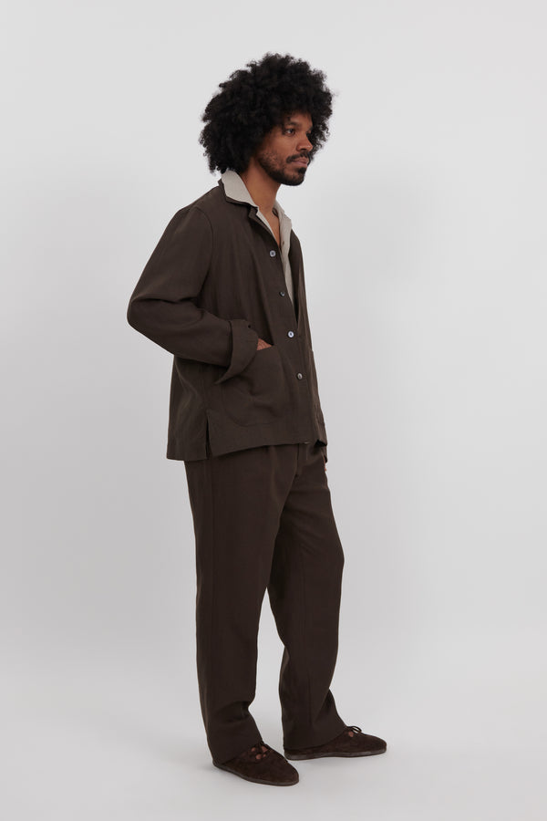 Lounge Jacket (Chocolate Washed Linen) - Stoffa