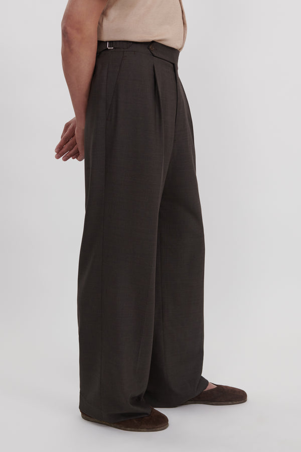 Single Pleat Trouser (Chocolate Wool Plain Weave) - Stoffa