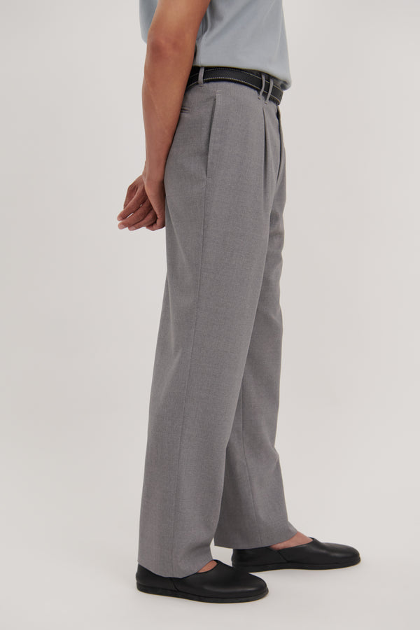 Box Pleat Washable Trouser (Mid-Grey 3-Ply Wool) - Stoffa
